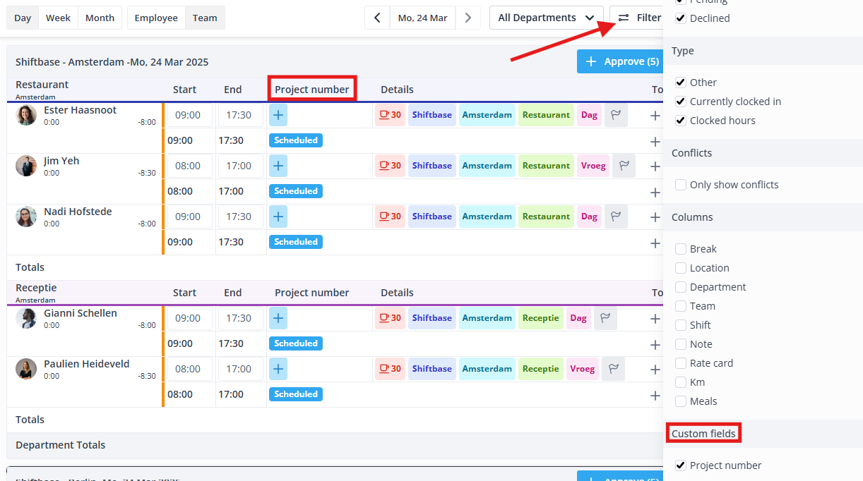 Custom fields (schedule & timesheet)